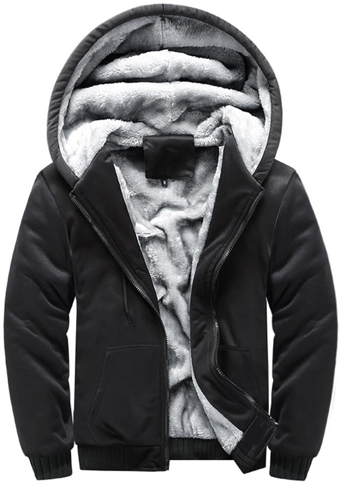 Hoodies for Men Full Zip Up Fleece Warm Jackets Thick Coats Heavyweight Sweatershirts Kangaroo Pockets All Black XL