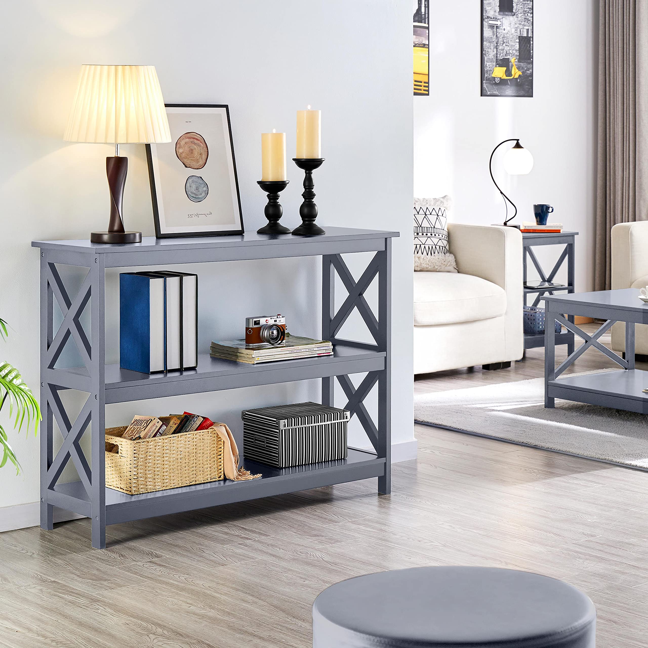 Yaheetech Television Stands & Entertainment Centers with 3 Tier Storage Shelf TV Stand for Living Room, Gray