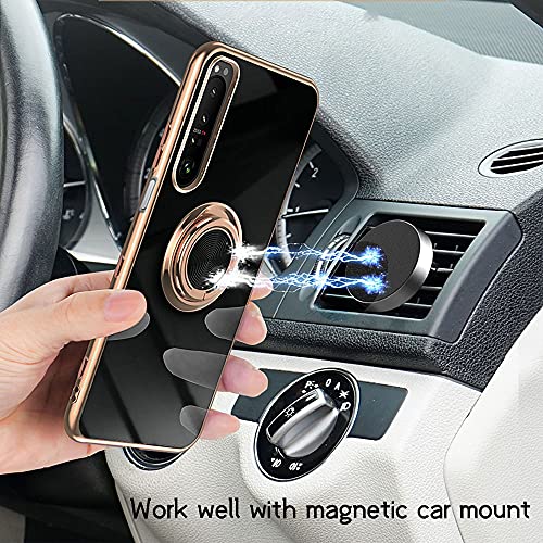 Coqibel Phone Case for Sony Xperia 1 III 5G [ 360° Ring Kickstand Fit Magnetic Car Mount ], Slim Soft TPU Case [ Electroplating Technology ] Cover with Fit Protection - Black