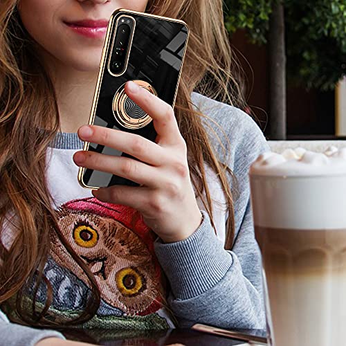 Coqibel Phone Case for Sony Xperia 1 III 5G [ 360° Ring Kickstand Fit Magnetic Car Mount ], Slim Soft TPU Case [ Electroplating Technology ] Cover with Fit Protection - Black