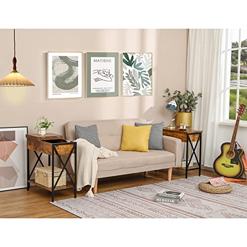 WEENFON Side Table Set of 2, End Tables with Storage, 2 Tier Sofa Table for Small Space, Flip Top Narrow Nightstand, Bedside Tables, X-Shaped Enhanced Legs, Tall Couch Table for Living Room, Bedroom