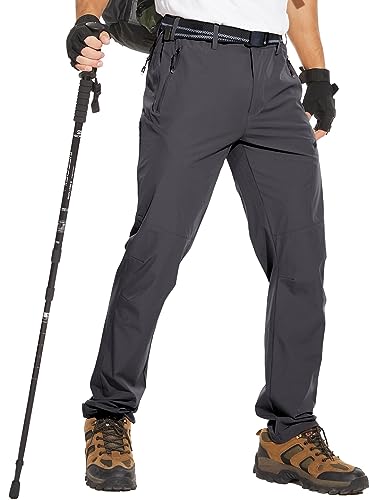NOUKOW Men's Outdoor Hiking Pants, Quick Dry Lightweight Waterproof Work Pants for Men, Stretch Joggers Golf Travel Pants with 6 Zip Pockets and Belt Dark Grey