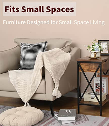 WEENFON Side Table Set of 2, End Tables with Storage, 2 Tier Sofa Table for Small Space, Flip Top Narrow Nightstand, Bedside Tables, X-Shaped Enhanced Legs, Tall Couch Table for Living Room, Bedroom