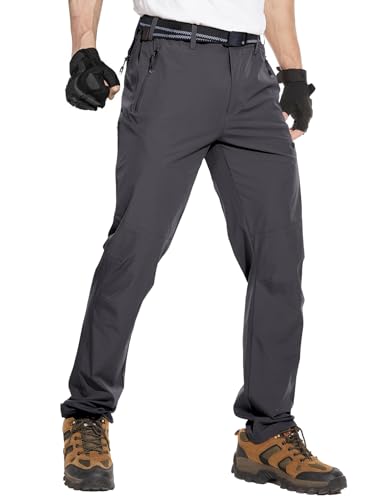 NOUKOW Men's Outdoor Hiking Pants, Quick Dry Lightweight Waterproof Work Pants for Men, Stretch Joggers Golf Travel Pants with 6 Zip Pockets and Belt Dark Grey