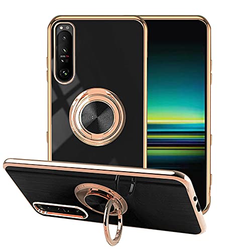Coqibel Phone Case for Sony Xperia 1 III 5G [ 360° Ring Kickstand Fit Magnetic Car Mount ], Slim Soft TPU Case [ Electroplating Technology ] Cover with Fit Protection - Black