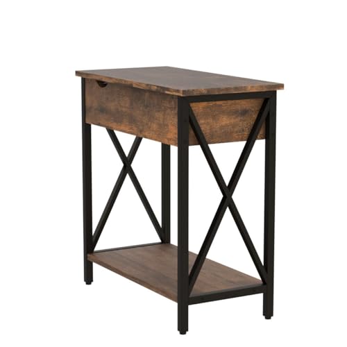 WEENFON Side Table Set of 2, End Tables with Storage, 2 Tier Sofa Table for Small Space, Flip Top Narrow Nightstand, Bedside Tables, X-Shaped Enhanced Legs, Tall Couch Table for Living Room, Bedroom