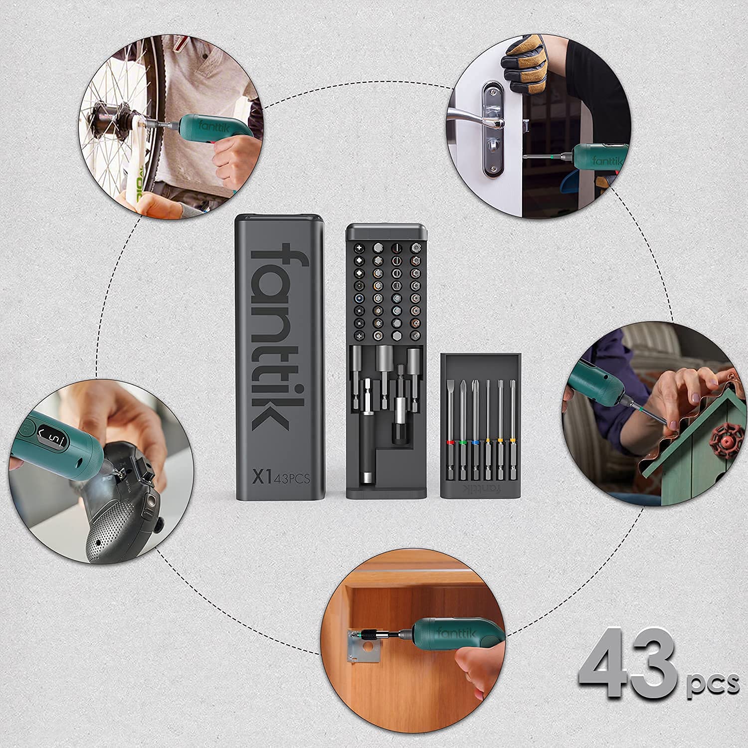 Fanttik Cordless Screwdriver Kit (NEX L1 Pro Blue), 14pcs, Digital Screen, Li-ion 2000mAh 6 Gears 0.5-6 Nm Rechargeable Electric Screwdriver Set 3.6V with USB Cable, Front LED, and Accessories Kits