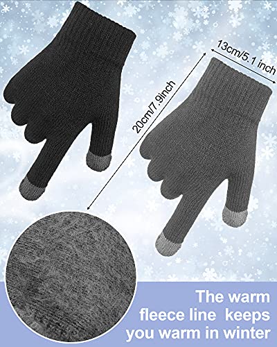 6 Pieces Kids Winter Hat Glove Scarf Sets Knitted Toddler Cap Beanie Touchscreen Mitten Neck Warmer for Boys Girls 5-14 Years (Grey, Black)