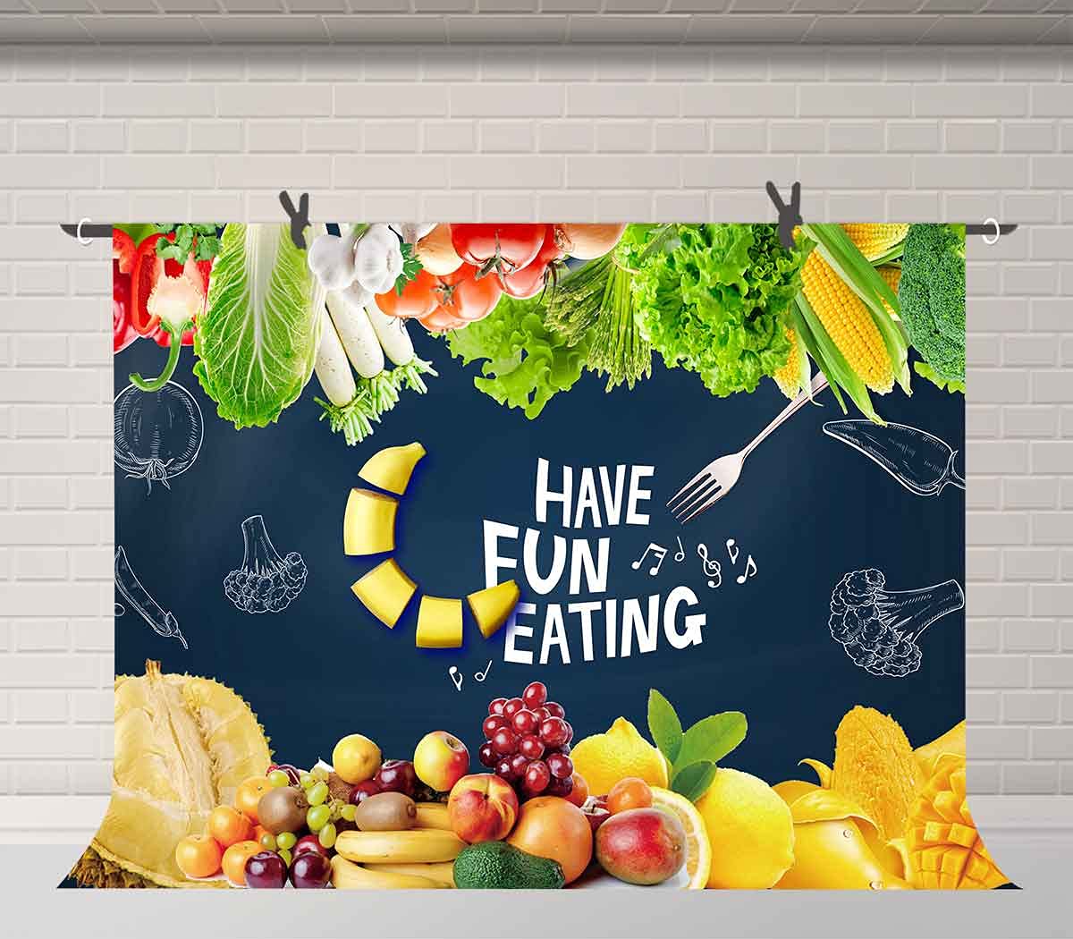 FUERMOR 7x5ft Fruit and Vegetable Theme Backdrop Have Fun Eating Family Gathering Party Decoration Banner Backdrops for Photography BJCJFU22