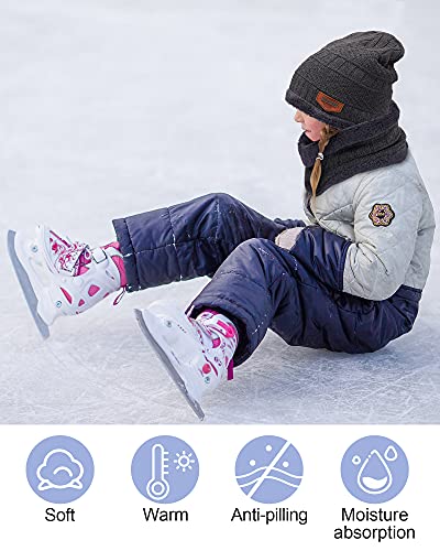 6 Pieces Kids Winter Hat Glove Scarf Sets Knitted Toddler Cap Beanie Touchscreen Mitten Neck Warmer for Boys Girls 5-14 Years (Grey, Black)