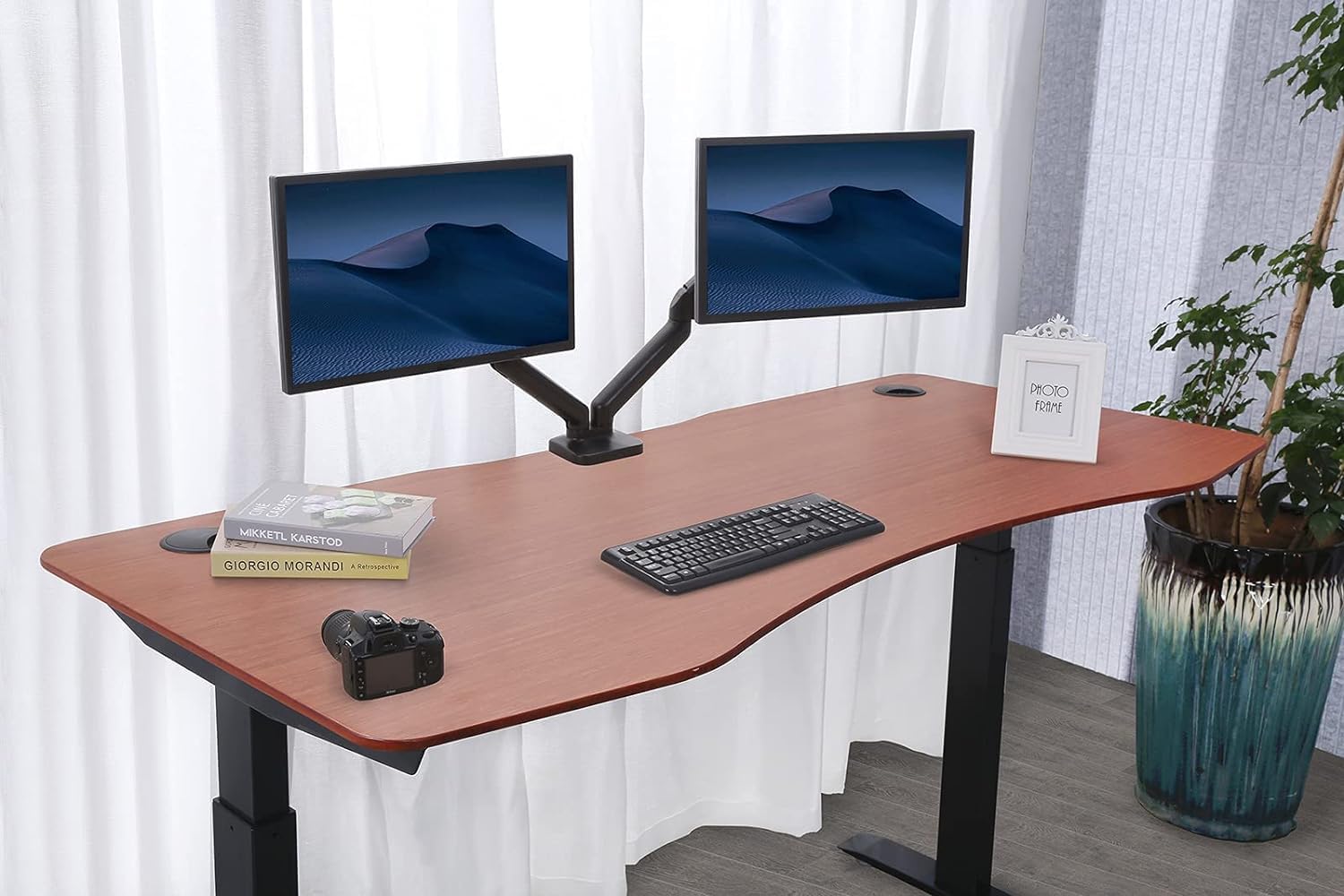 ApexDesk Elite Pro Series 60" x 27" Electric Height Adjustable Stand up Desk, Sit Stand Home Office Desk, Computer Desk - Curved Bamboo