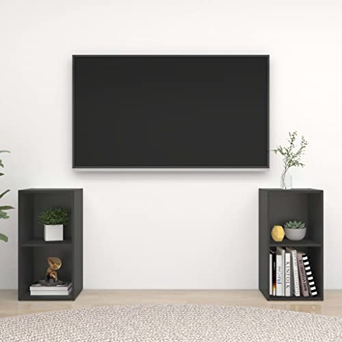 vidaXL TV Stand 2 Pcs, TV Stand for Living Room, Sideboard with Storage, TV Console Media Unit Cupboard, Modern Style, Gray Engineered Wood