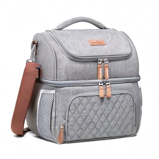 Artelaris Lunch Bag for Men Women, Large Double Deck Lunch Box Tote for Work, Dual Compartment Insulated Leakproof Lunchbox Cooler for Adult with Shoulder Strap & Side Pocket for Picnic Hiking Outdoor