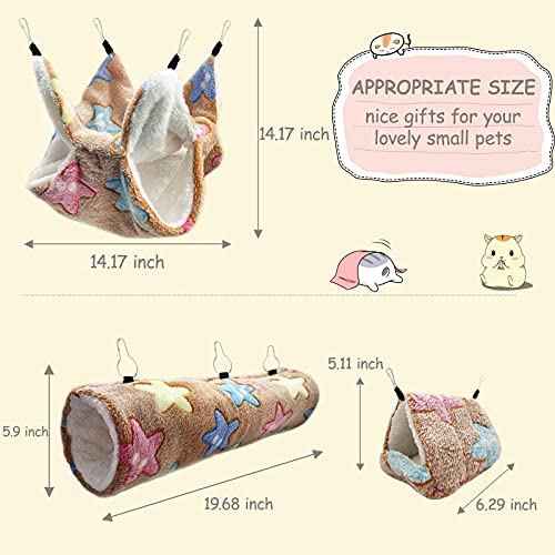 BISOZER 3 Pieces Small Pet Cage Hammock Set, Small Animals Cage Hammock Hanging Tunnel Rat House Sugar Glider Cage Accessories Set for Ferret Hamster Rat Toys Playing Sleeping (g)