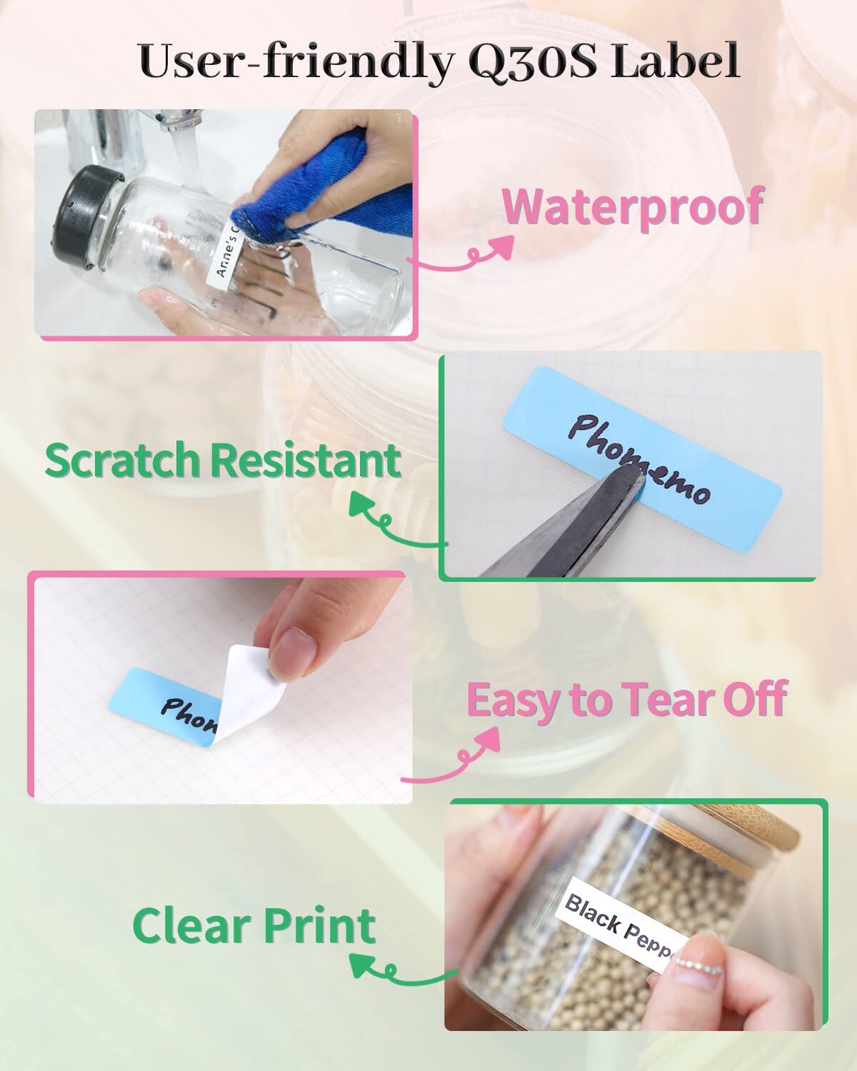 Phomemo Pink Label Maker Q30S Bluetooh Mini Label Maker Machine Portable Label Printer for Storage/Name/Document Label,Compatible with iOS Android, Pink
