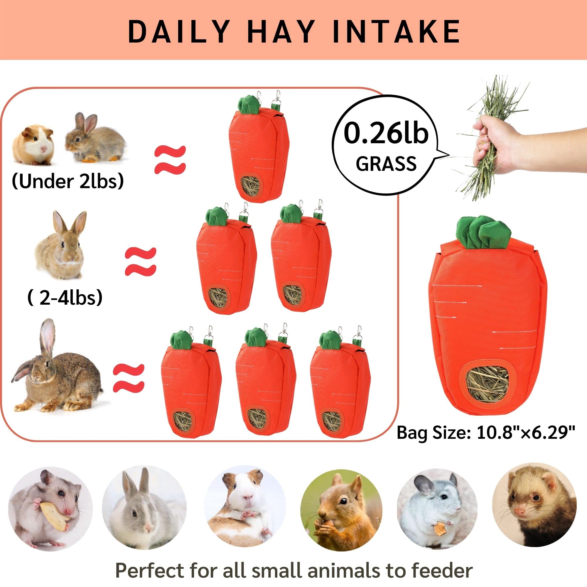JanYoo Hay Feeder for Guinea Pigs Rabbit Food Dispensers Bag Rack Storage Manage Hanging Feeding Large Capacity 0.26lb