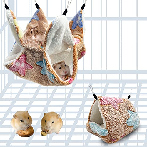 BISOZER 3 Pieces Small Pet Cage Hammock Set, Small Animals Cage Hammock Hanging Tunnel Rat House Sugar Glider Cage Accessories Set for Ferret Hamster Rat Toys Playing Sleeping (g)