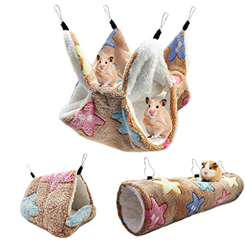 BISOZER 3 Pieces Small Pet Cage Hammock Set, Small Animals Cage Hammock Hanging Tunnel Rat House Sugar Glider Cage Accessories Set for Ferret Hamster Rat Toys Playing Sleeping (g)