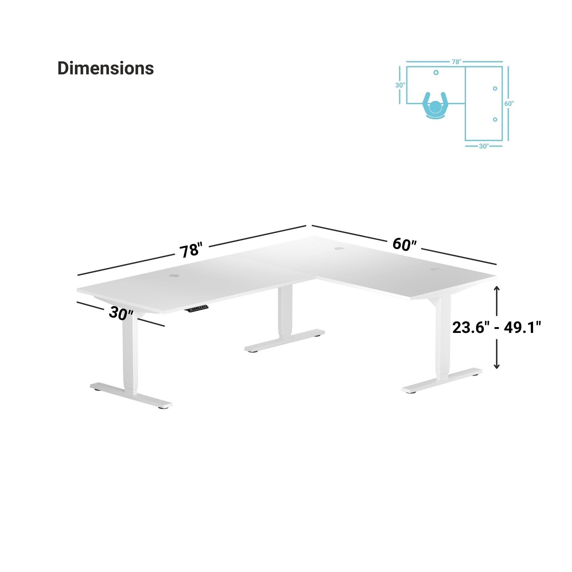 Progressive Desk Electric Stand Up Height Adjustable Standing Desk - L Shaped 78" x 60" Corner Table Computer Rising Workstation - White Frame, Gray Oak Top
