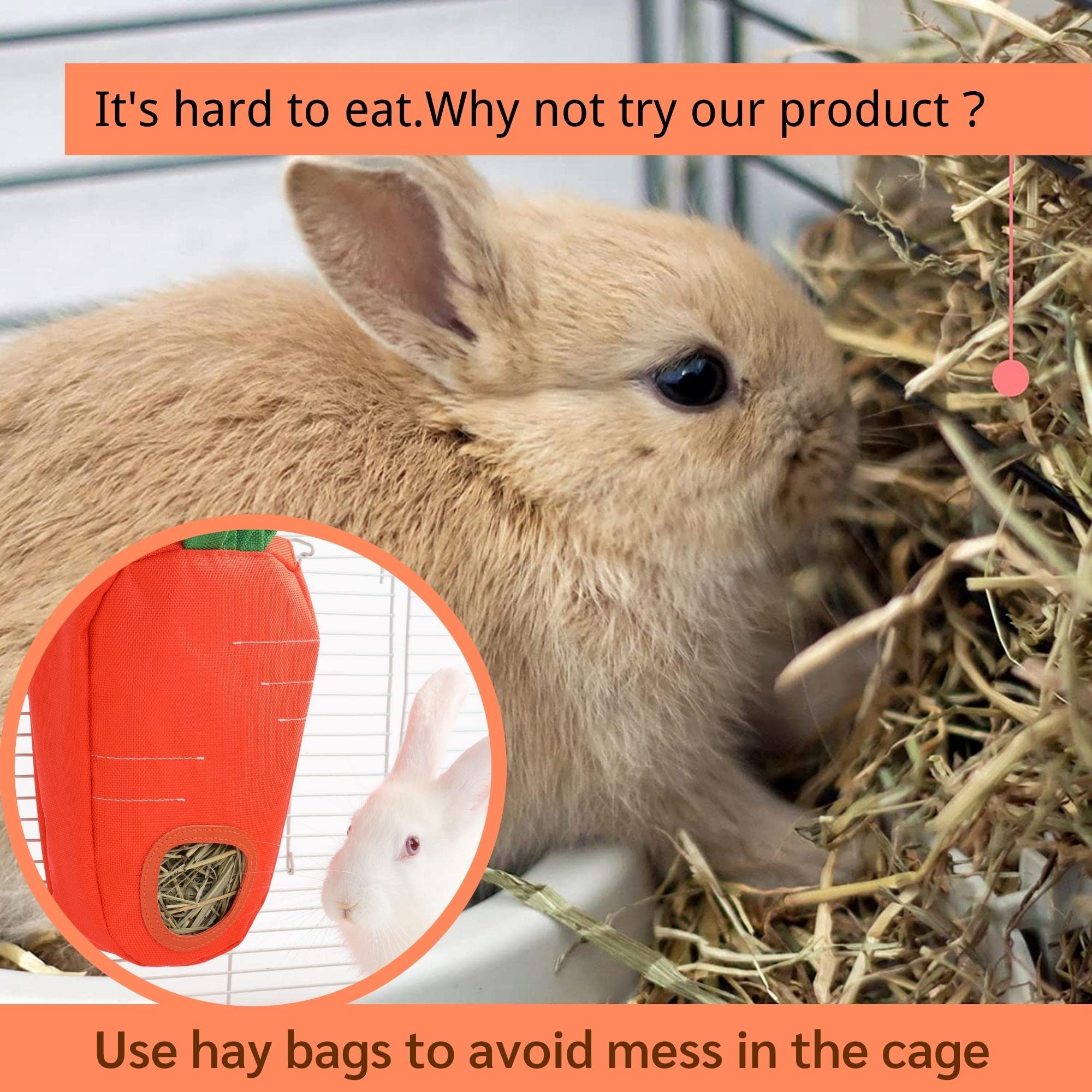 JanYoo Hay Feeder for Guinea Pigs Rabbit Food Dispensers Bag Rack Storage Manage Hanging Feeding Large Capacity 0.26lb
