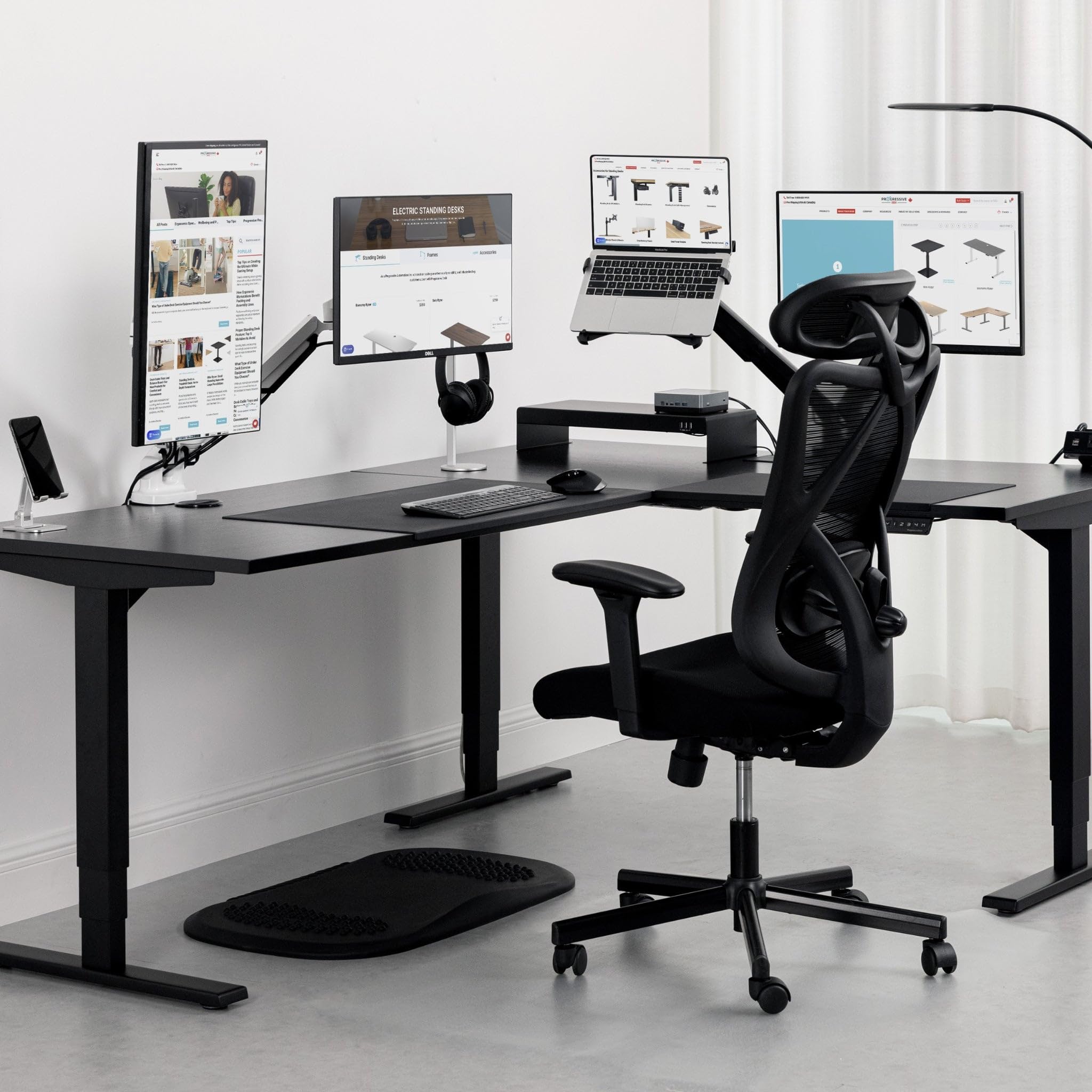 Progressive Desk Electric Stand Up Height Adjustable Standing Desk - L Shaped 78" x 60" Corner Table Computer Rising Workstation - White Frame, Gray Oak Top