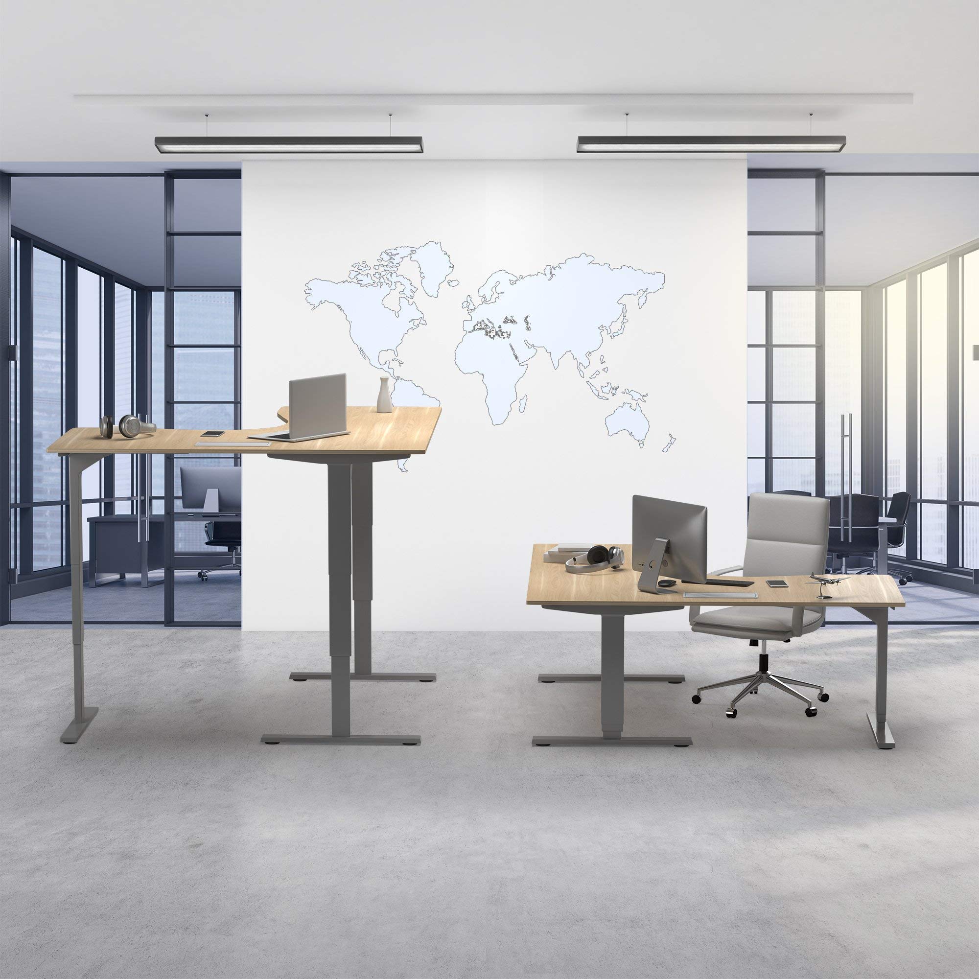 Progressive Desk Electric Stand Up Height Adjustable Standing Desk - L Shaped 78" x 60" Corner Table Computer Rising Workstation - White Frame, Gray Oak Top