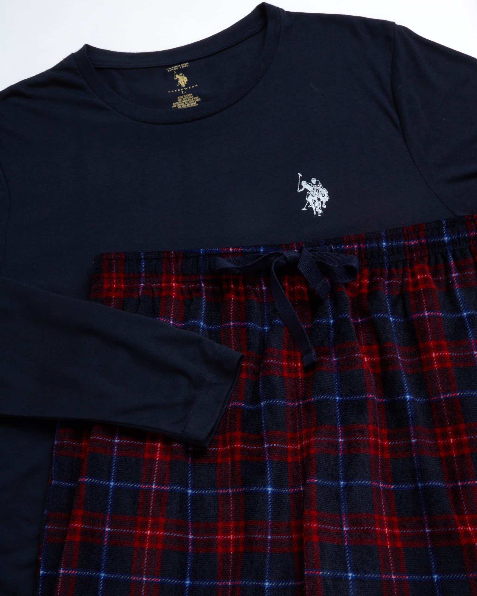U.S. Polo Assn. Men's Pajama Set - 2 Piece Long Sleeve T-Shirt and Fleece Lounge Pants, Gift Box, Size Medium, Sky Captain