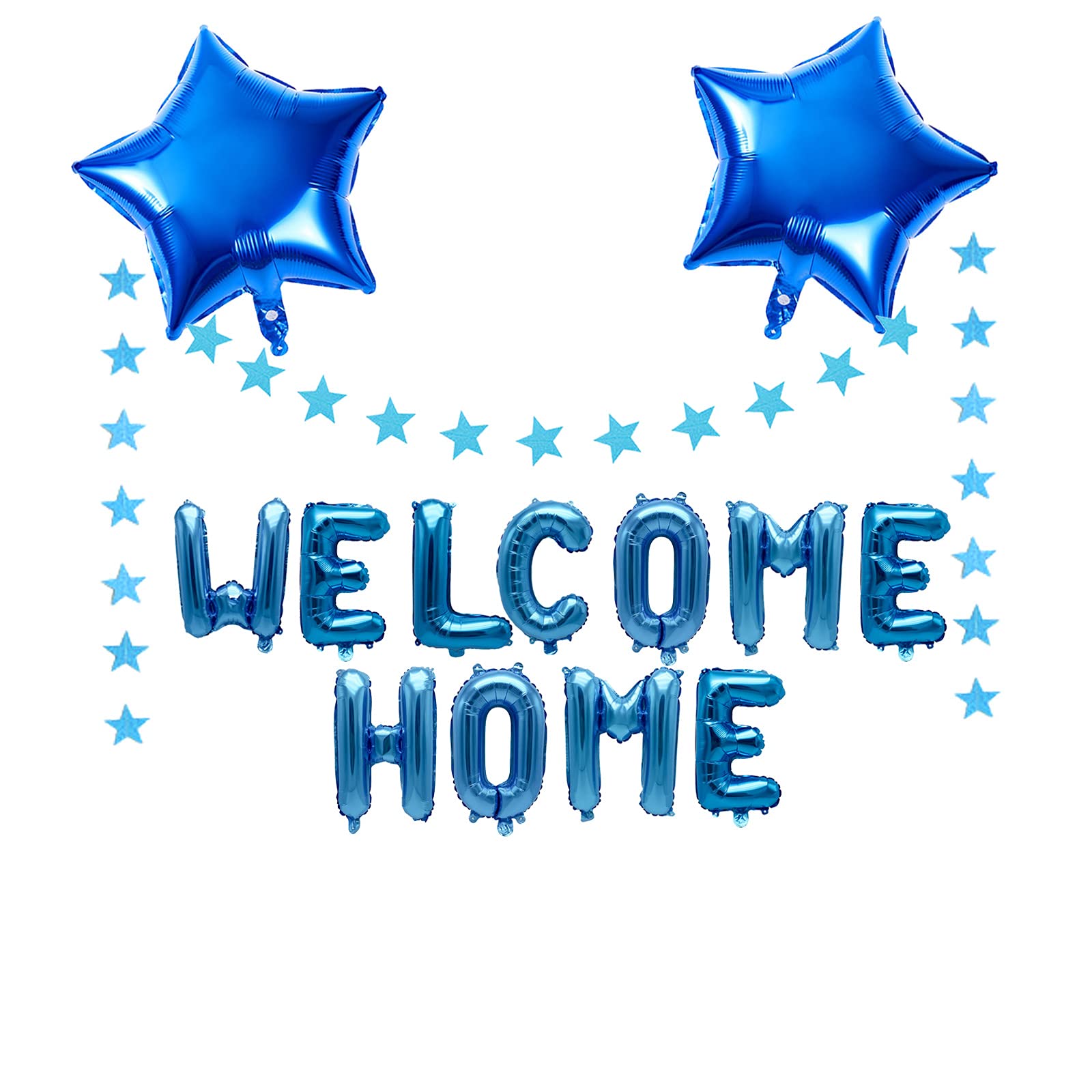 Welcome Home Letter Balloon Banner Star Foil Balloons with Star Banner for Army Theme Deployment Return Home Family Party Decorations (Blue)