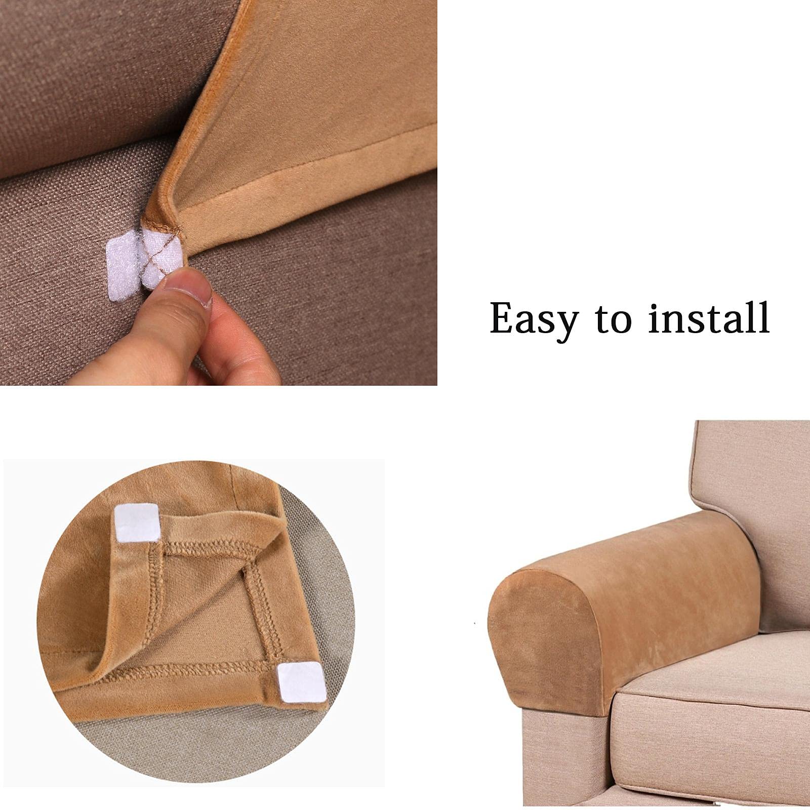 Stretch Velvet Sofa Armrest Covers 2 Piece Chairs Sofas Arm Covers Sofa Chair Recliner Couch Armrest Protector Anti-Slip Arm Slipcovers,Brown