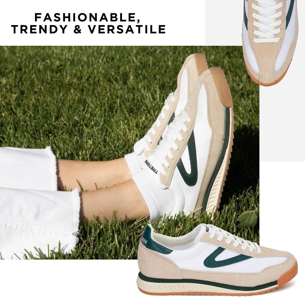 TRETORN Women's Rawlins Casual Lace-Up Sneakers, White/Green, 7