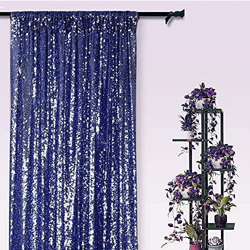WISPET Navy Blue Sequin Backdrop Curtains 2 Panels 2FTx8FT Glitter Navy Blue Drapes Photo Backdrop Party Wedding Baby Shower Backdrops Sparkle Photography Background Curtains