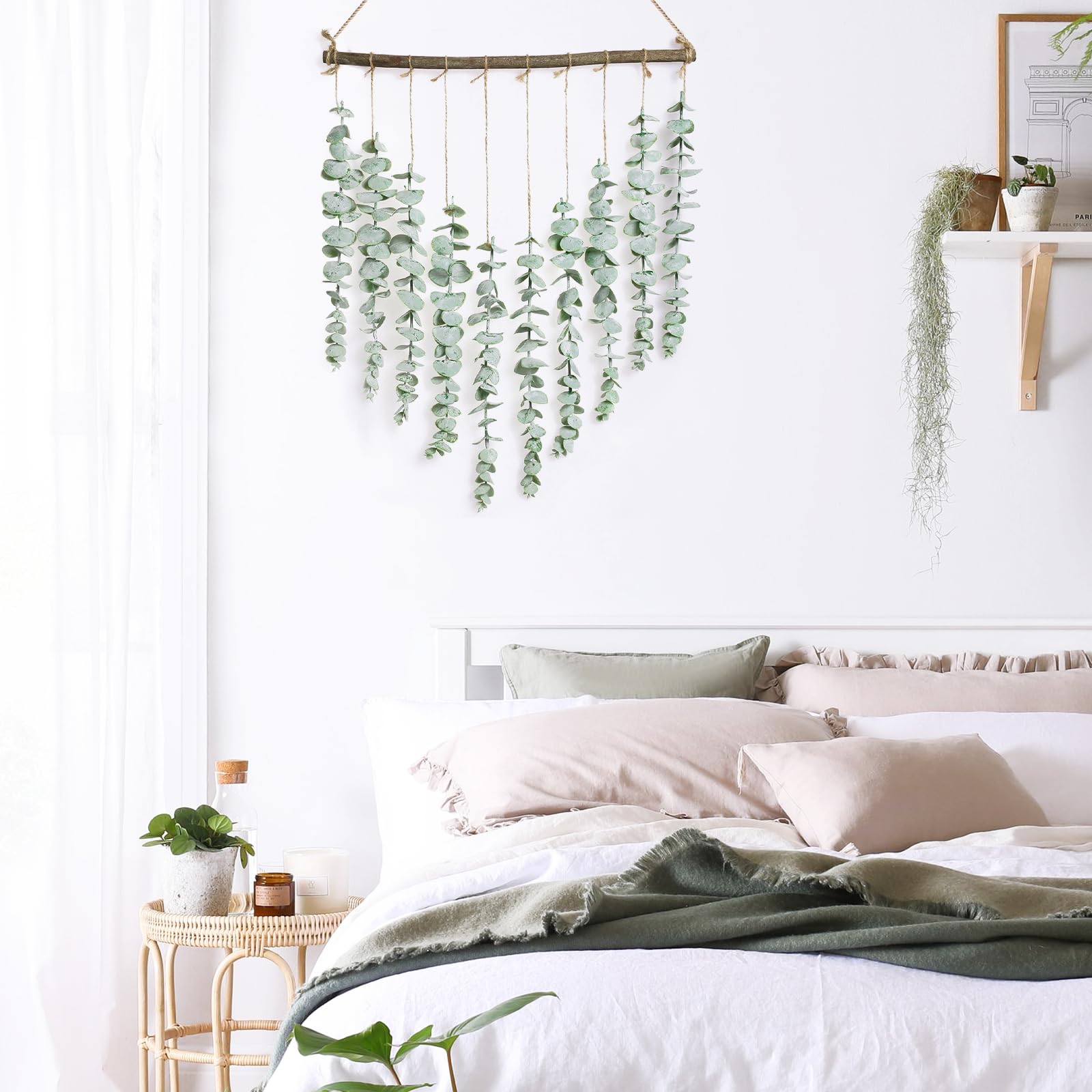 Bestjing Artificial Eucalyptus Wall Hanging Decor - Fake Eucalyptus Leaves Greenery Vines Wall Hanging Plants - Farmhouse Rustic Boho Decor for Bathroom Bedroom Livingroom Decorations