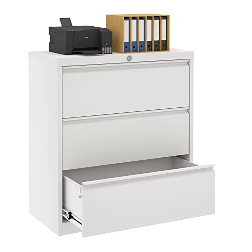 GangMei 3 Drawer Metal Lateral File Cabinet with Lock, Lateral Filing Cabinet for Letter/Legal Size Folders for Home Office,Assembly Required, White, 3 Drawer