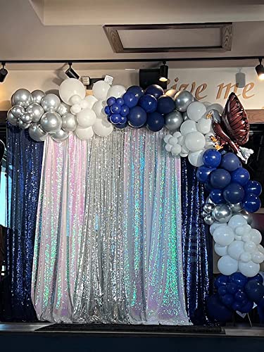 WISPET Silver Sequin Backdrop Curtains 2 Panels 2FTx8FT Glitter Drapes Backdrop Wedding Photo Backdrop Glitter Birthday Bridal Party Curtains Sparkle Background Party Decor Curtains