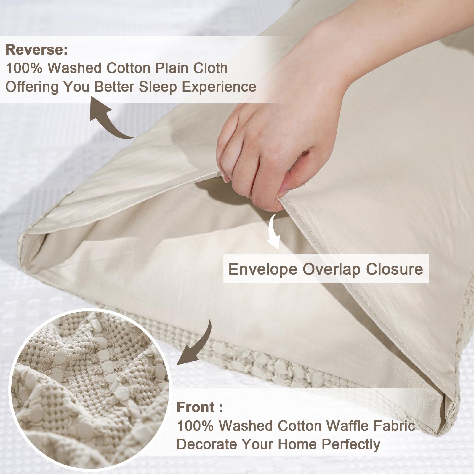 PHF 100% Cotton Waffle Pillow Shams Standard Size, 2 Pack 20" x 26" Soft Skin-Friendly Pillowcases, No Filling, Aesthetic Woven and Breathable Waffle Weave Pillow Case Covers for Bed, Oatmeal