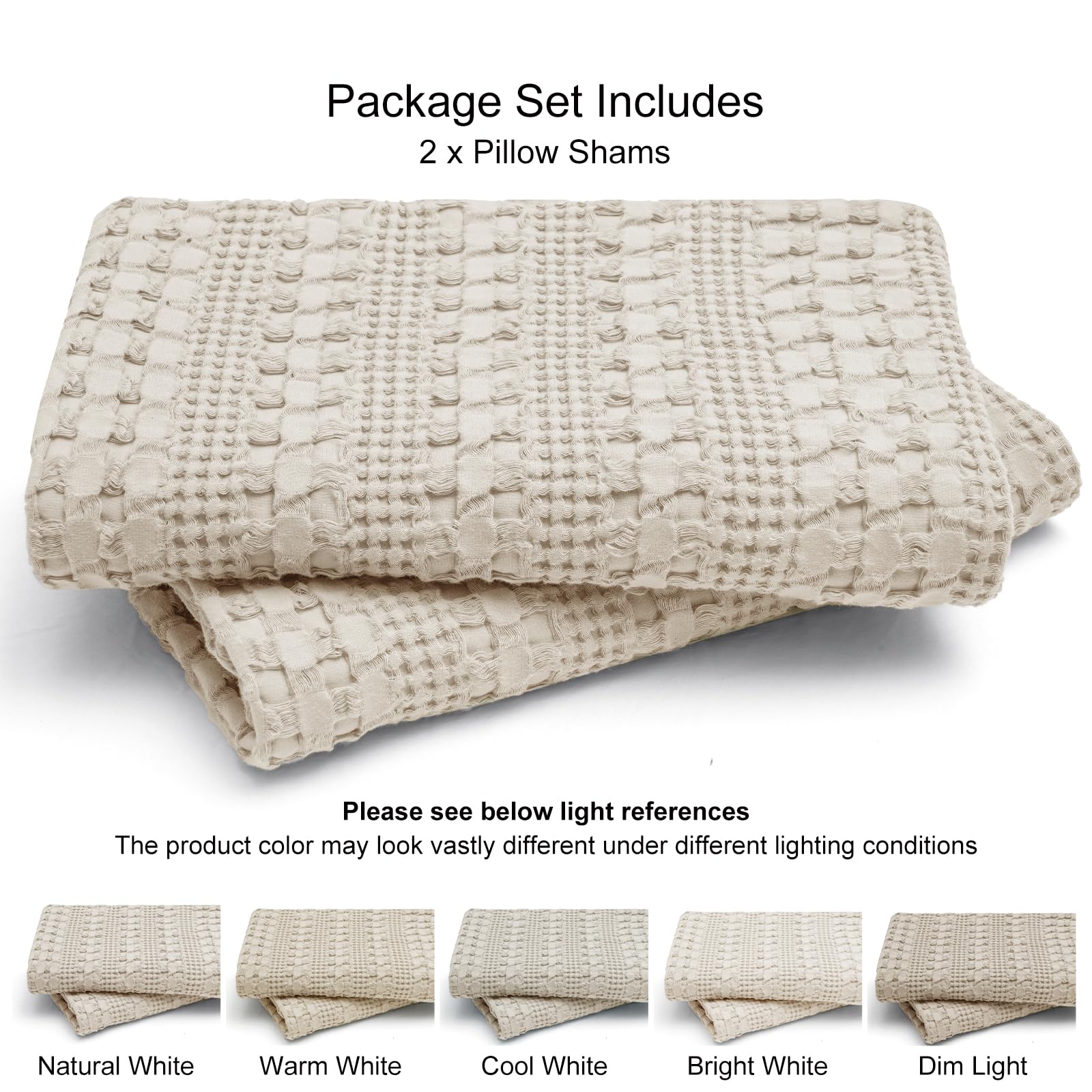 PHF 100% Cotton Waffle Pillow Shams Standard Size, 2 Pack 20" x 26" Soft Skin-Friendly Pillowcases, No Filling, Aesthetic Woven and Breathable Waffle Weave Pillow Case Covers for Bed, Oatmeal