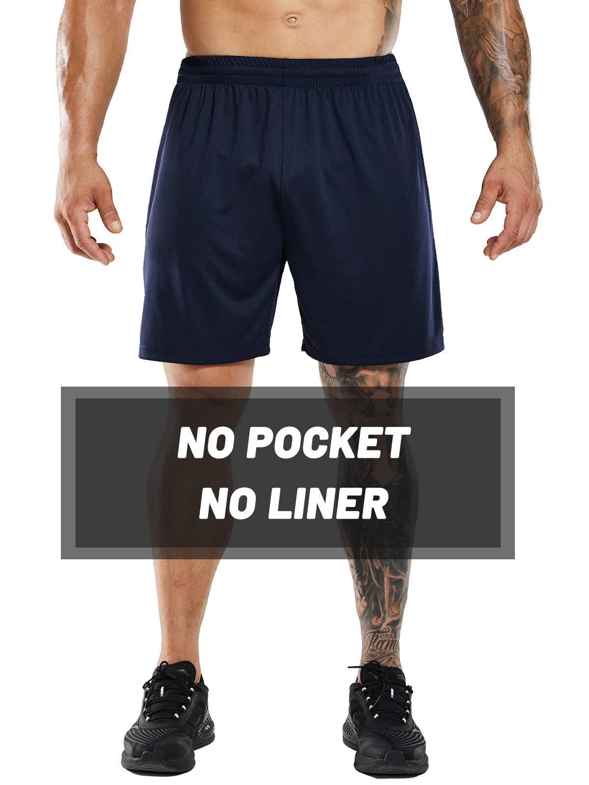 MIER Men's Quick-Dry Athletic/Soccer/Basketball Shorts Without Pockets No Liner Running Workout Training Active Shorts, Navy, L