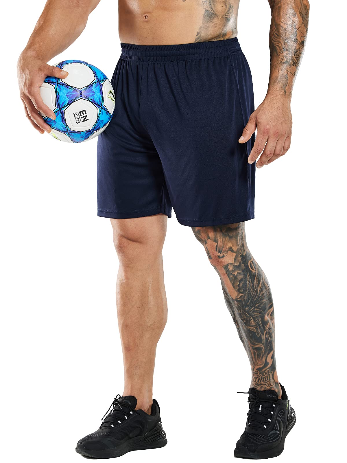 MIER Men's Quick-Dry Athletic/Soccer/Basketball Shorts Without Pockets No Liner Running Workout Training Active Shorts, Navy, L