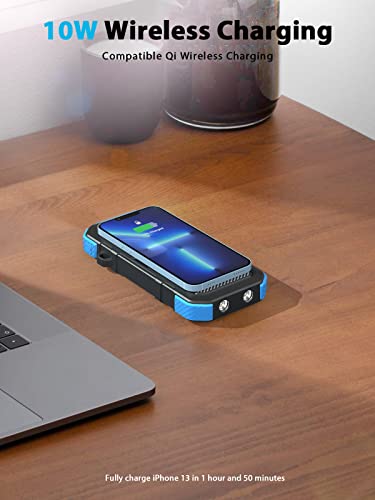 Ryoko Solar Charger Power Bank, 30000mAh Solar Phone Charger with 10W Wireless Charging, Dual USB & Type-C Port, QC 18W Fast Charging Power Bank for iPhone, Samsung, Tablet