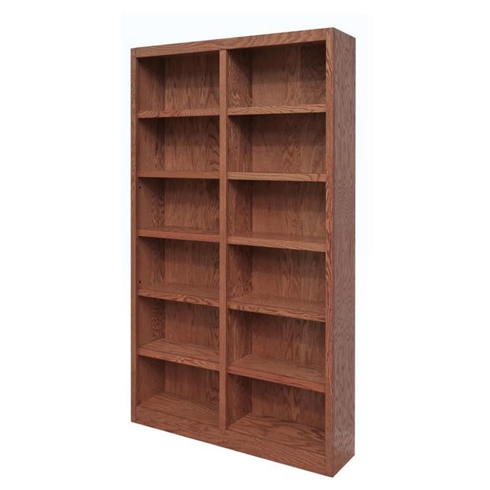BOWERY HILL 84" Traditional Double Wide Wood Bookcase with 10 Adjustable Shelves and 2 Fixed Shelves, Assembly Required, for Home/Office, in Dry Oak Finish