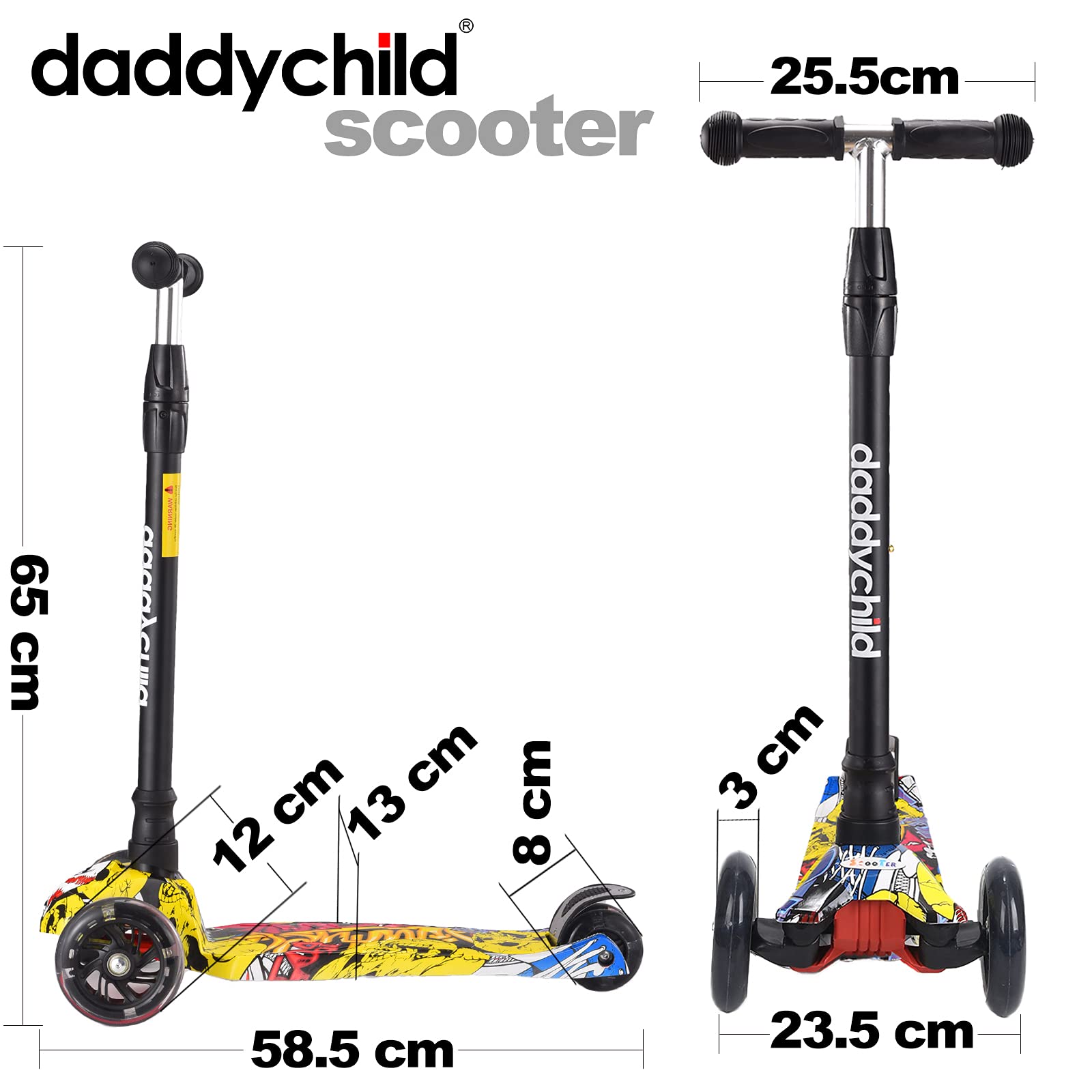 Scooters for Kids 3 Wheel Kick Scooter for Toddlers Girls & Boys, 4 Adjustable Height, Lean to Steer, Extra-Wide Deck, Light Up Wheels for Children from 3 to 14 Years Old (Pop Graffiti 2)