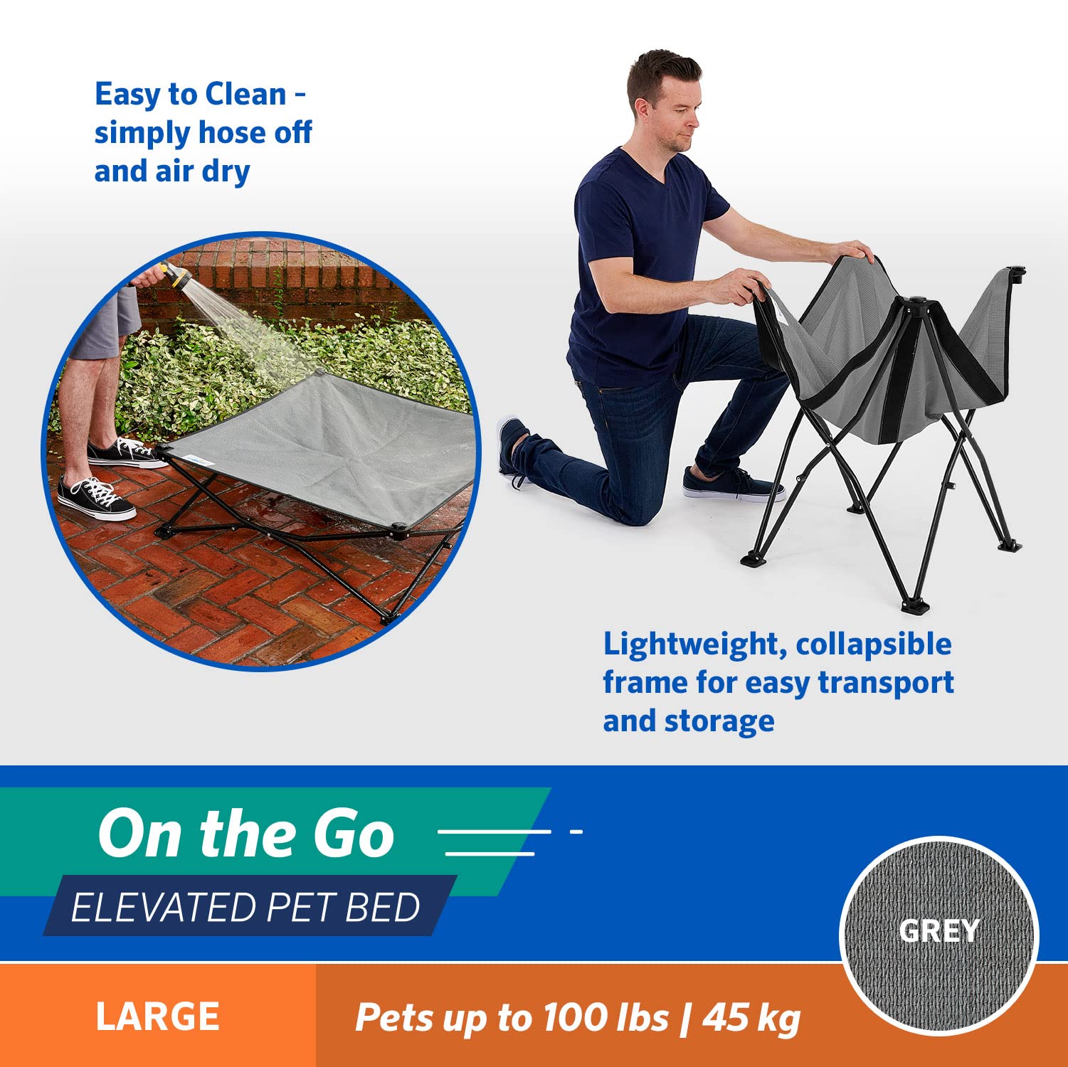 On The Go Pet Bed - Steel Grey - Large (36" 36")