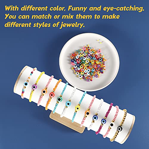 PHUNTTEK 2400pcs Seed Beads and Evil Eye Beads Halloween Beads for Jewelry Making, 3mm Glass Seed Beads 8mm Flat Evil Eye Colorful Bracelet Beads Kit for Bracelets Making DIY Gift Beading Supplies