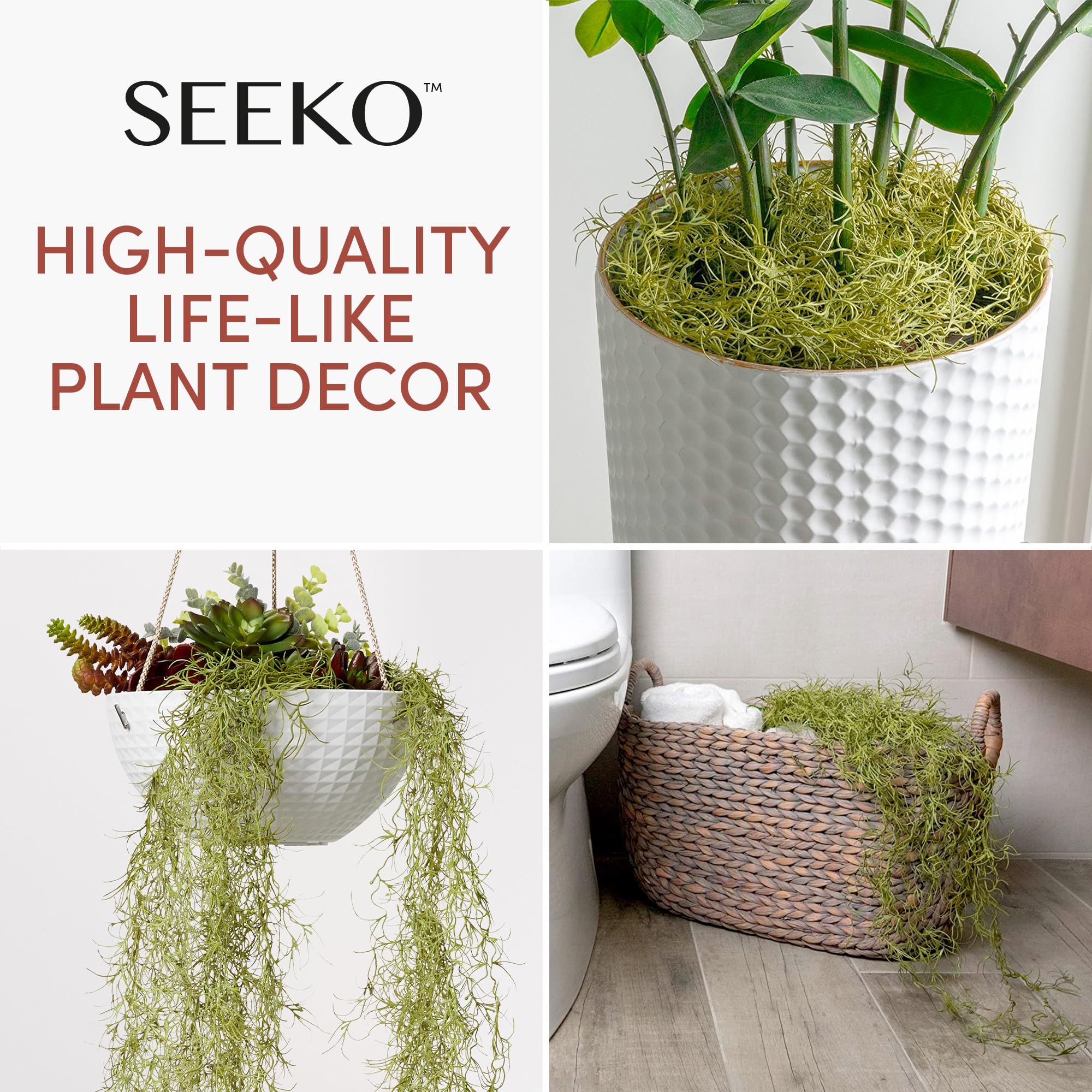 SEEKO Succulents Variety Pack of Spanish Moss (6pck, 33" & 20''Long) - Fake Moss for Crafts