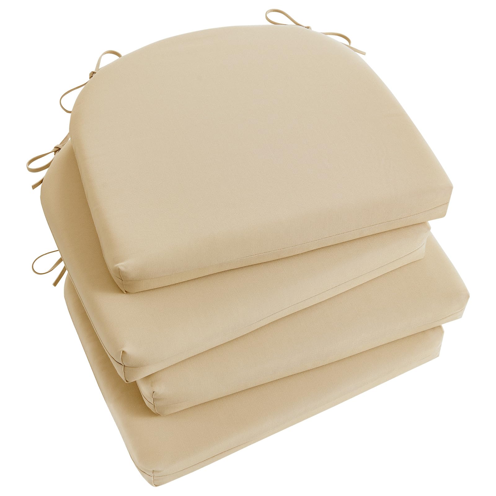 Basic Beyond Outdoor Chair Cushions for Patio Furniture, Waterproof Outdoor Cushions, Round Corner Patio Chair Cushions Set of 4 with Ties, 17"x16"x2", Beige