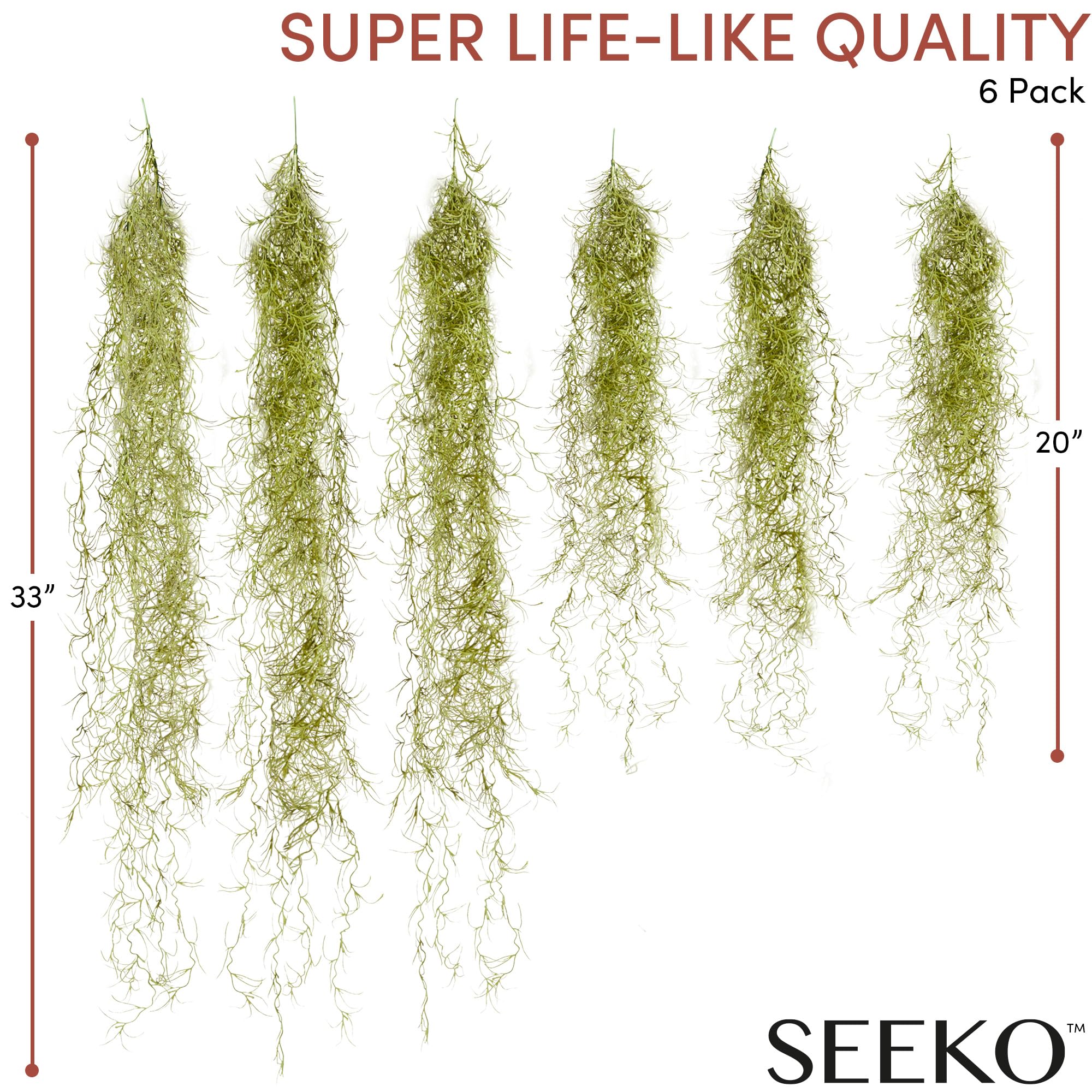 SEEKO Succulents Variety Pack of Spanish Moss (6pck, 33" & 20''Long) - Fake Moss for Crafts