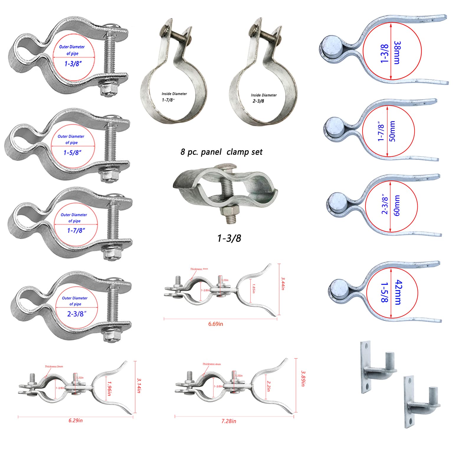 1-5/8" 2 Pack Chain Link Fence Frame Gate Post Hinge/Galvanized Steel Zinc Plated Pipe Gate Hinge for Post/Pipe, Nut/Bolt Included for Hinge (1-5/8 Inch)