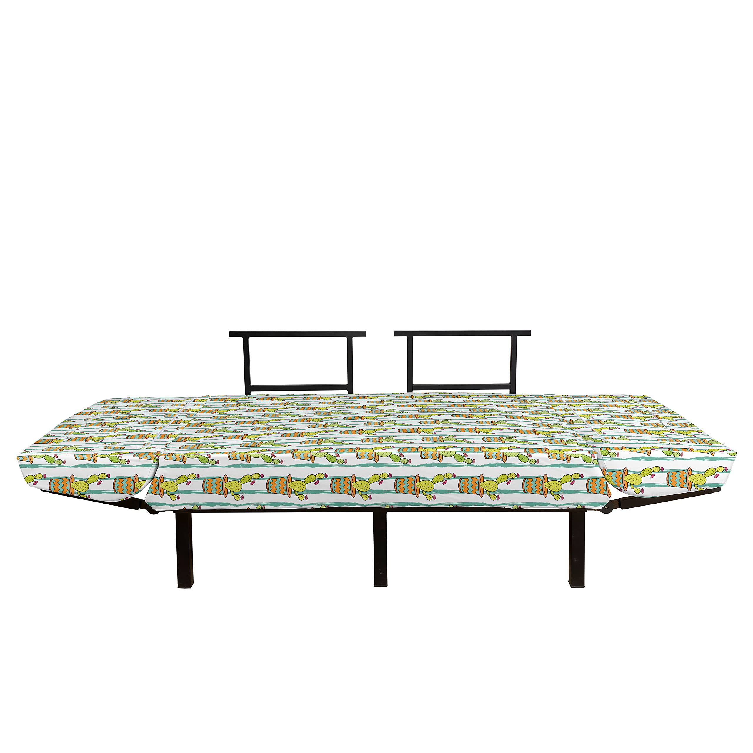 Ambesonne Cactus Futon Couch, Vertical Lines Cartoon Drawing Style Zigzag Chevron Pattern Flowers in Pots, Daybed with Metal Frame Upholstered Sofa for Living Dorm, Loveseat, Green Orange Mint