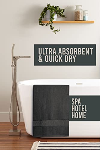 Fluffyn 100% Cotton Fancy Bath Sheets - Towels for Bathroom - Eco-Friendly, Super Soft, Highly Absorbent Bath Towels - Oeko-Tex Certified - 34" x 66" Inches (Grey, Bath Sheets Set of 2)
