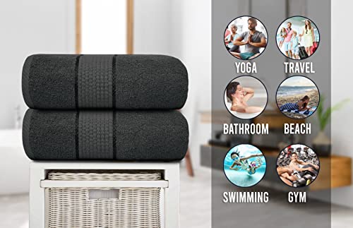 Fluffyn 100% Cotton Fancy Bath Sheets - Towels for Bathroom - Eco-Friendly, Super Soft, Highly Absorbent Bath Towels - Oeko-Tex Certified - 34" x 66" Inches (Grey, Bath Sheets Set of 2)